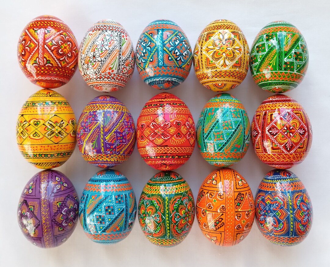 Set of 15 Hand Painted Wooden Ukrainian Pysanky Easter Eggs Ukraine ...