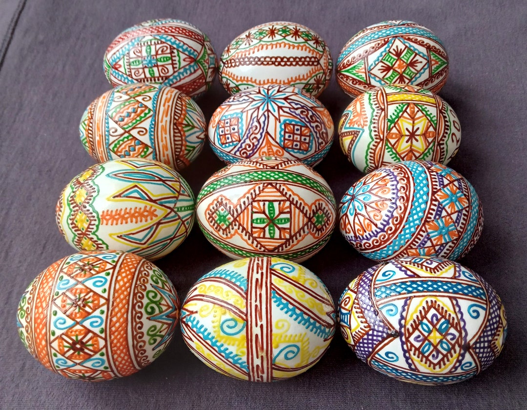 Set of 12 Real Ukrainian Handmade Pysanky Easter Egg Ukraine Osterei ...