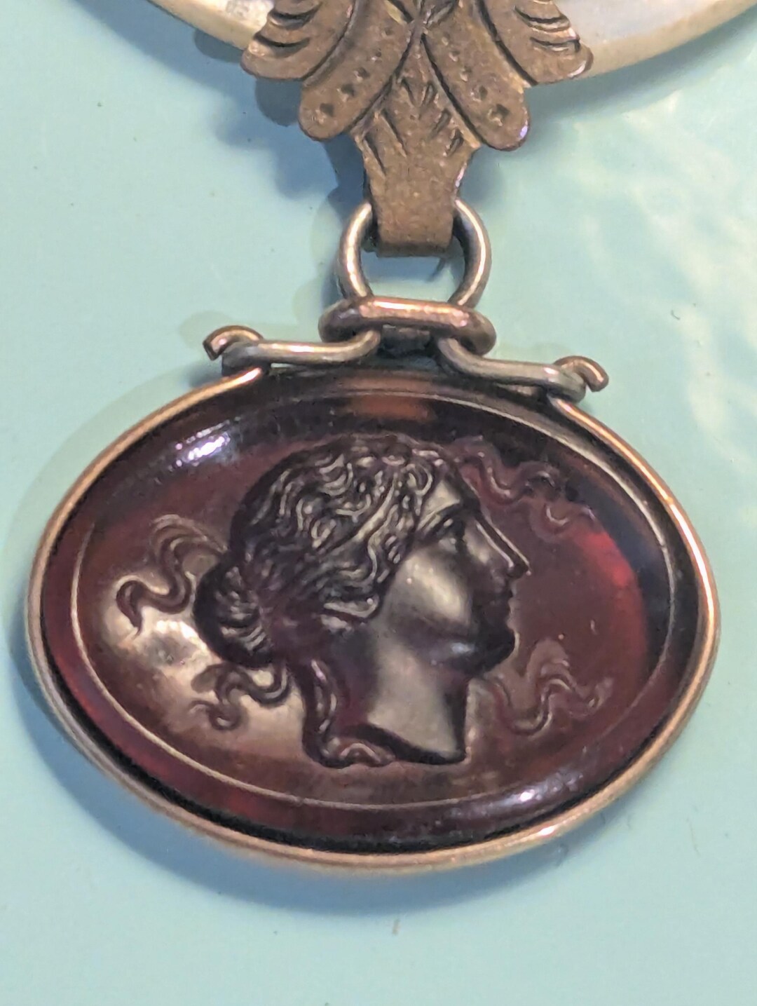 Carved Cognac Medusa Intaglio One of a Kind Necklace - Etsy