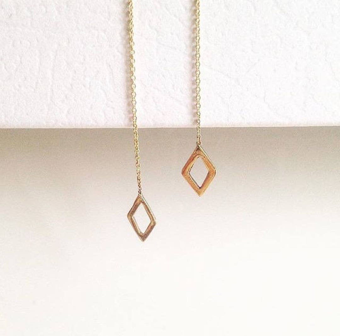 14k Gold Delicate Chain Earring Dangle Drop Earrings Threader Earrings ...