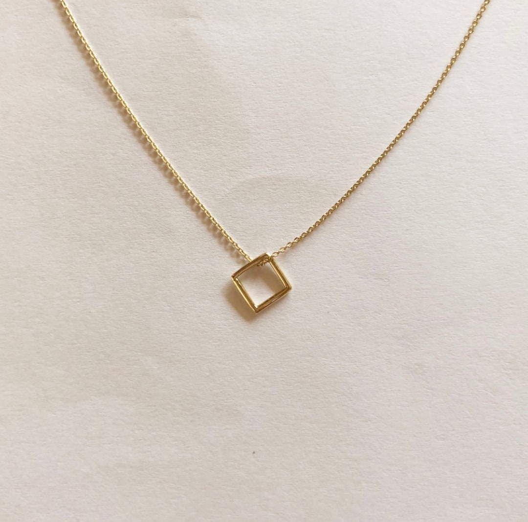 Solid Gold Square Necklace 14k Gold Necklace Dainty Gold Necklace Gift ...