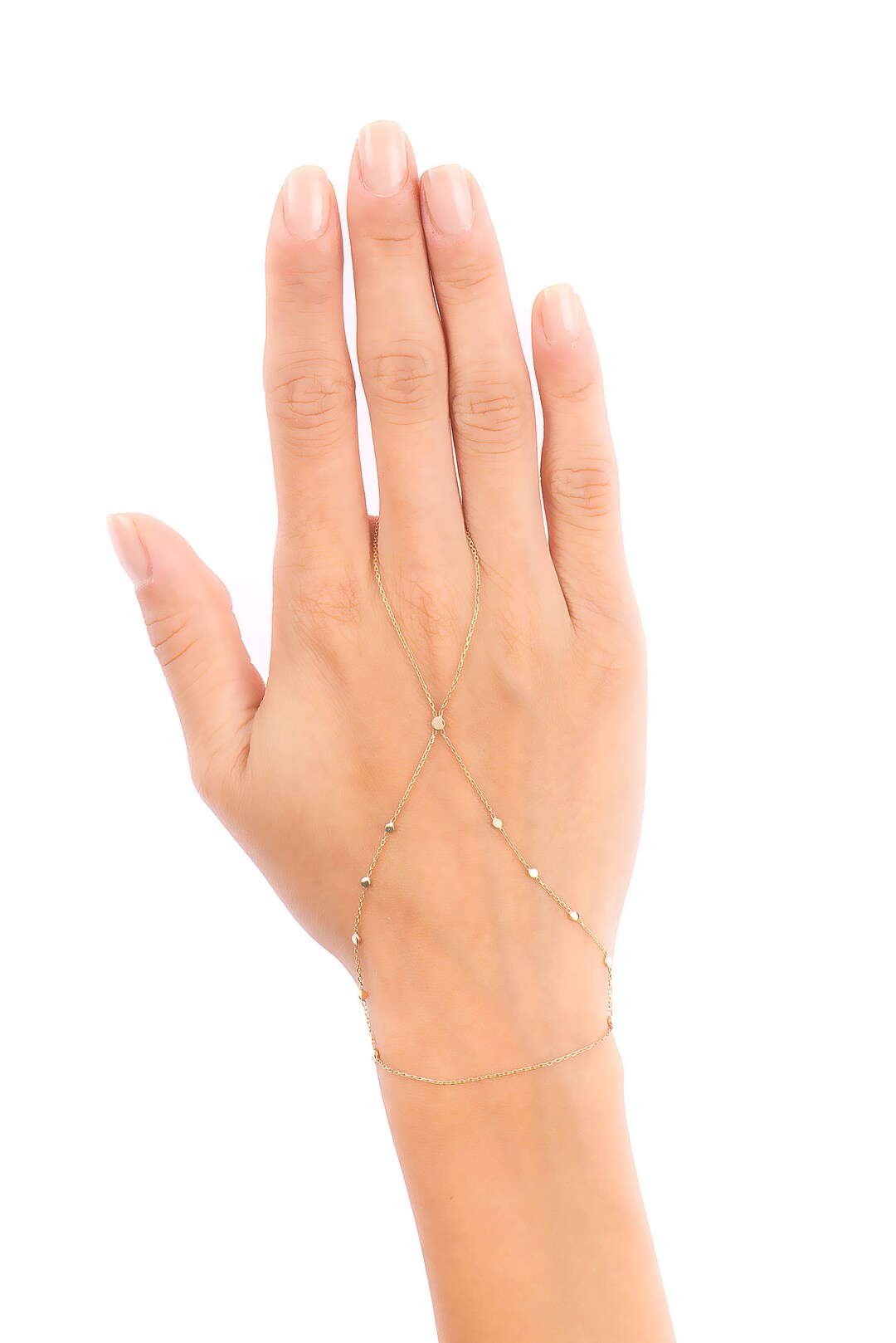 14K Solid Gold Hand Chain Bracelet, Gold Wrap Bracelet, Adjustable ...