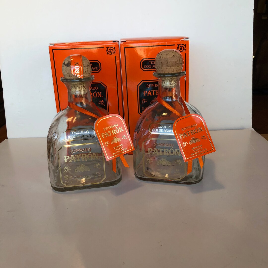 Tequila Patron Reposado Glass Bottles With Tags and Boxes - Etsy