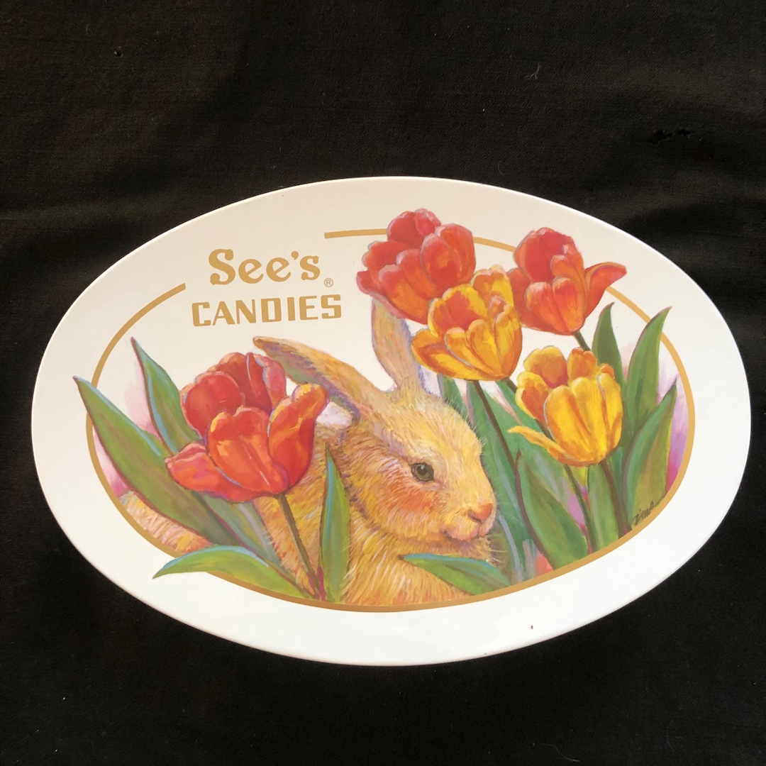 Vintage Sees Chocolate Candy Oval Tin - Easter Bunny and Tulips - Etsy