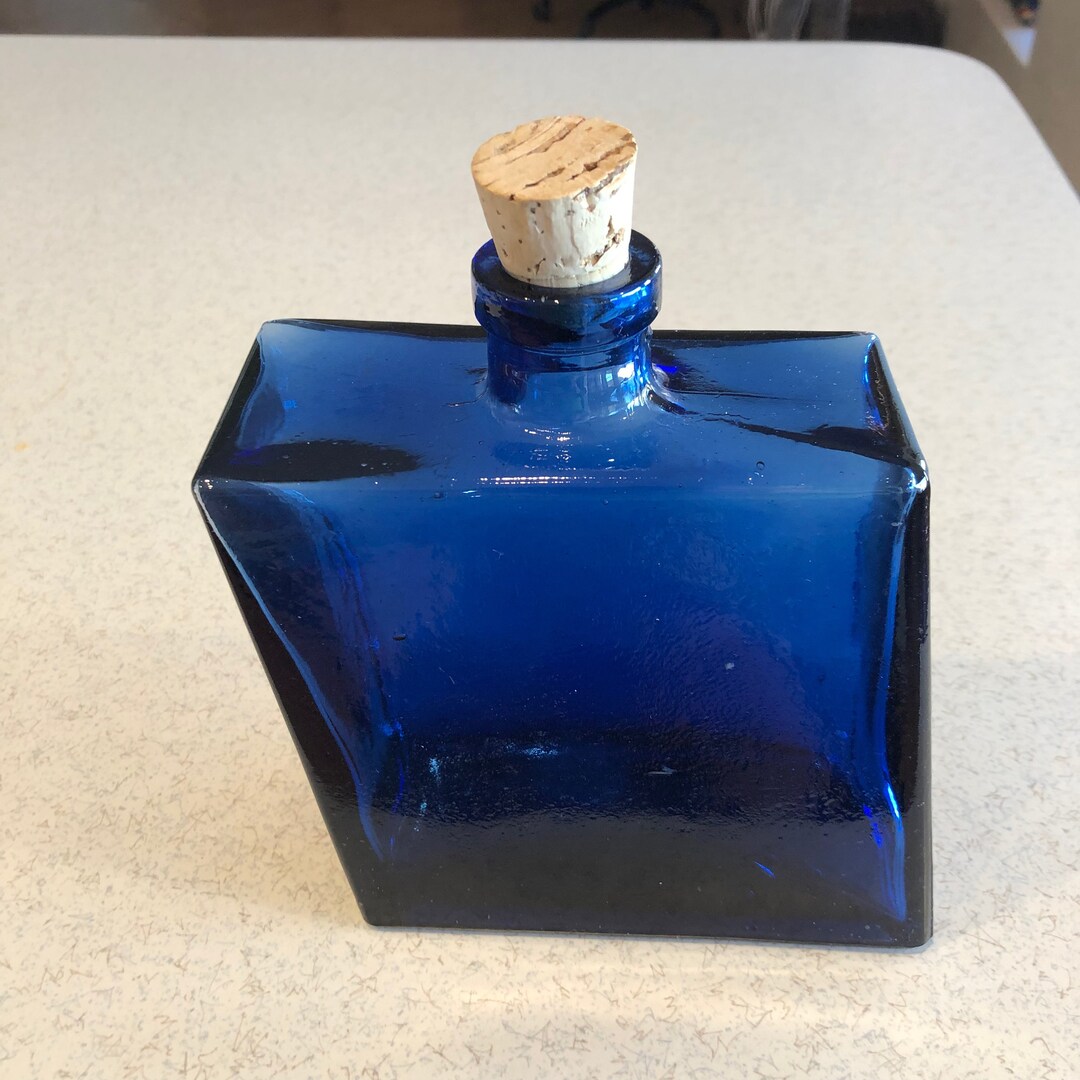 Vintage Rare Cobalt Blue Glass Square Heavy Bottle - Etsy