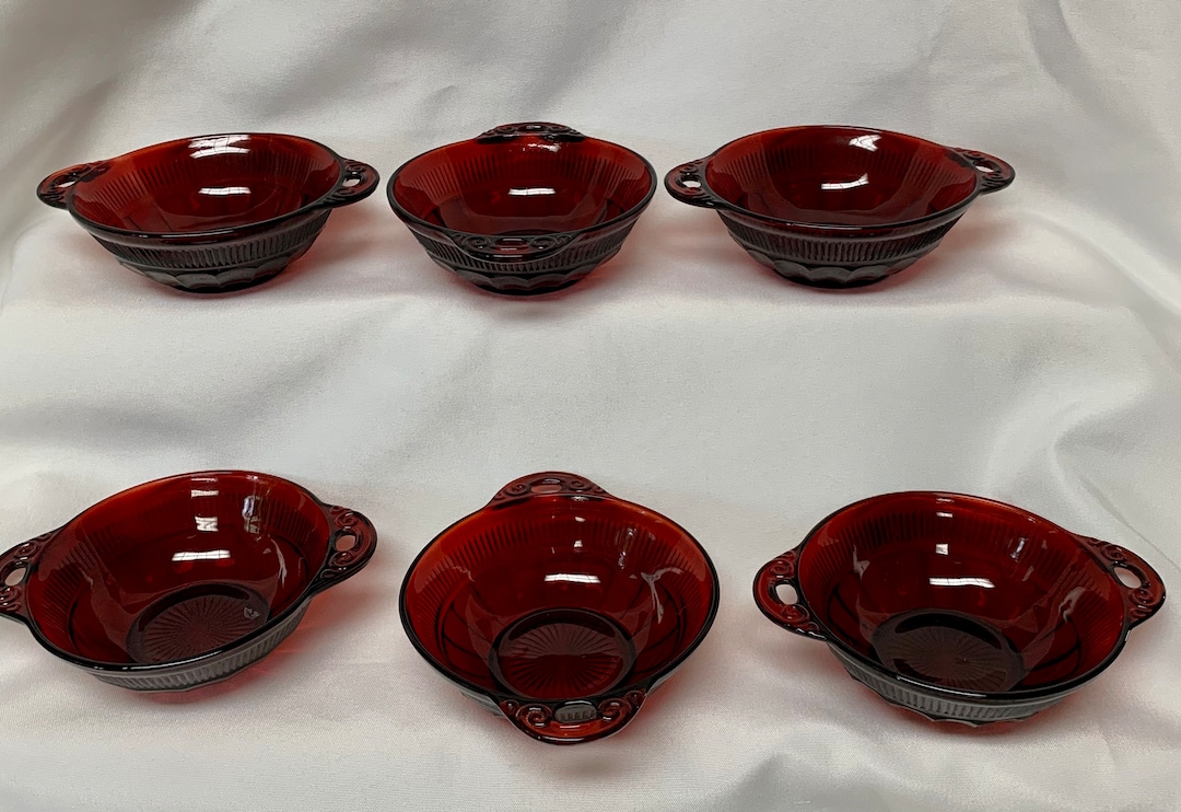 Six Ruby Red 2-handled Dishes, Ideal for Sauce, Relish, Candy or ...