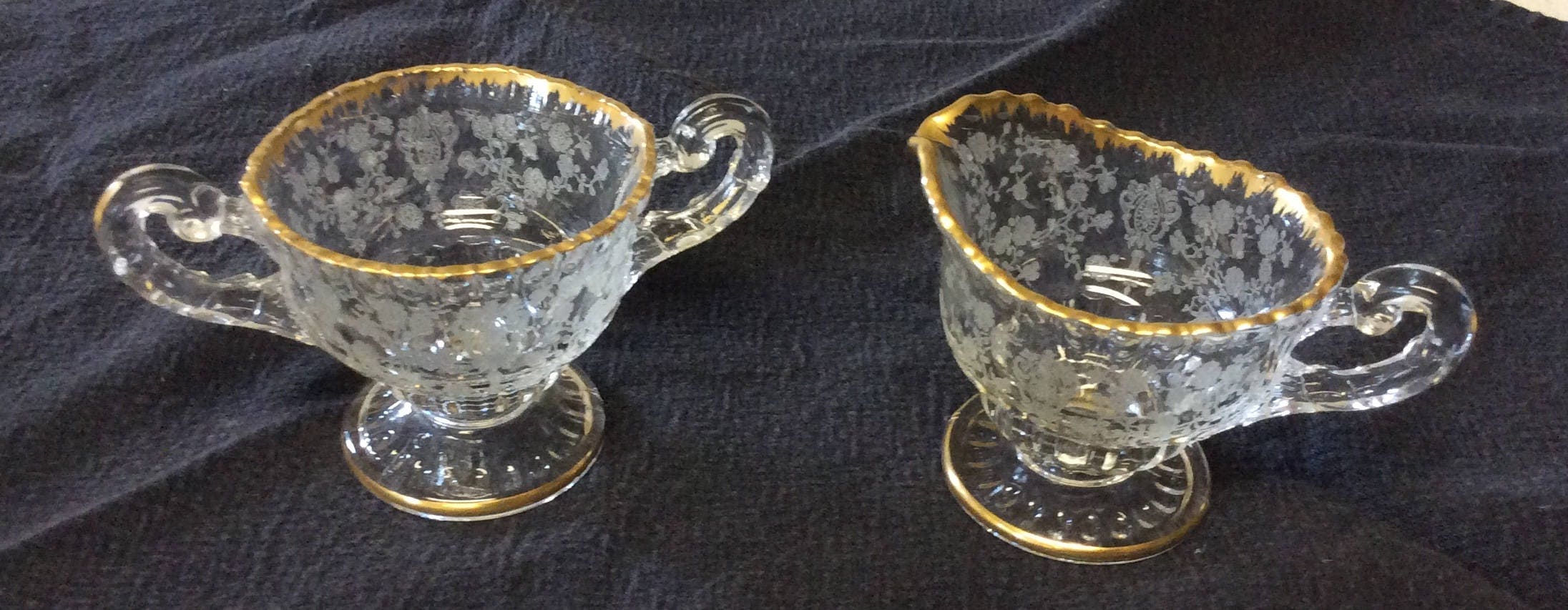 Vintage Cambridge Rose Point Etched Depression Glass Sugar and | Etsy