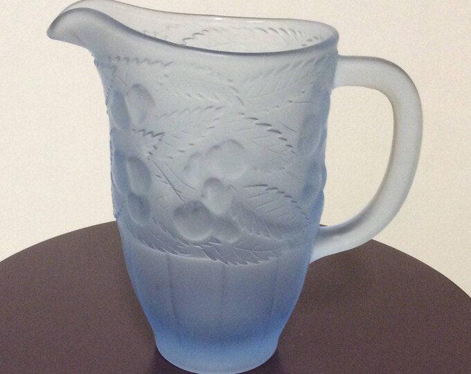 Ice Blue Frosted Satin Glass Pitcher, Vintage Blue Glass, Vintage ...