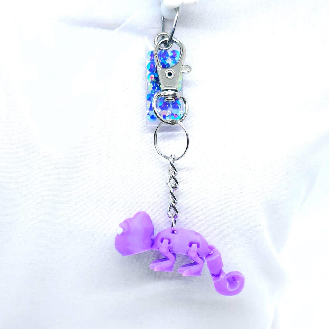 3D Printed Chameleon Badge Reel Charm: Colorful Fidget Toy - Etsy