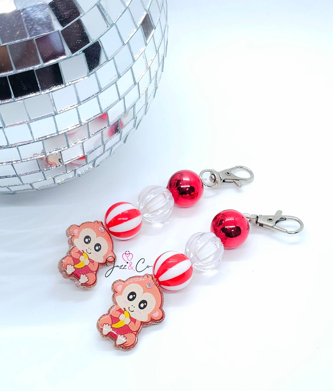 Banana Monkey Keychain: Gold Glitter Charm With Bumblegum Beads - Etsy