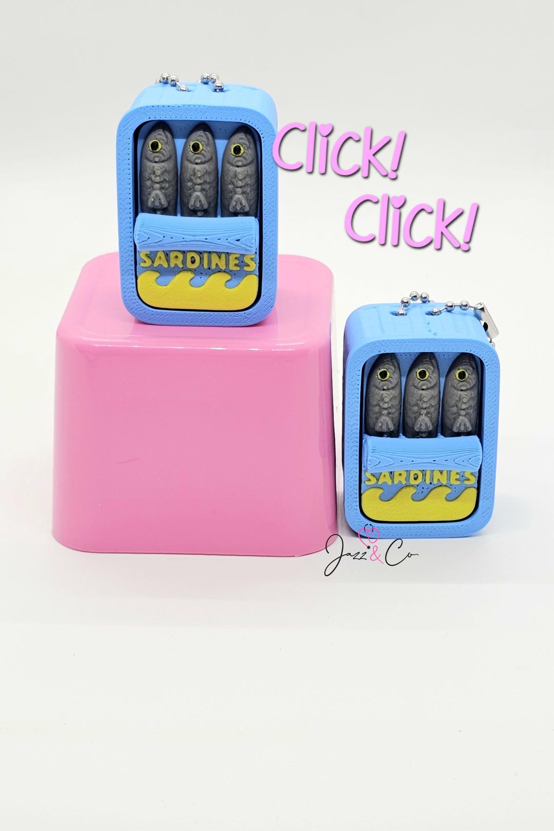 3D Printed Sardine Can Fidget Clicker – Funny Fish Click Toy Keychain ...