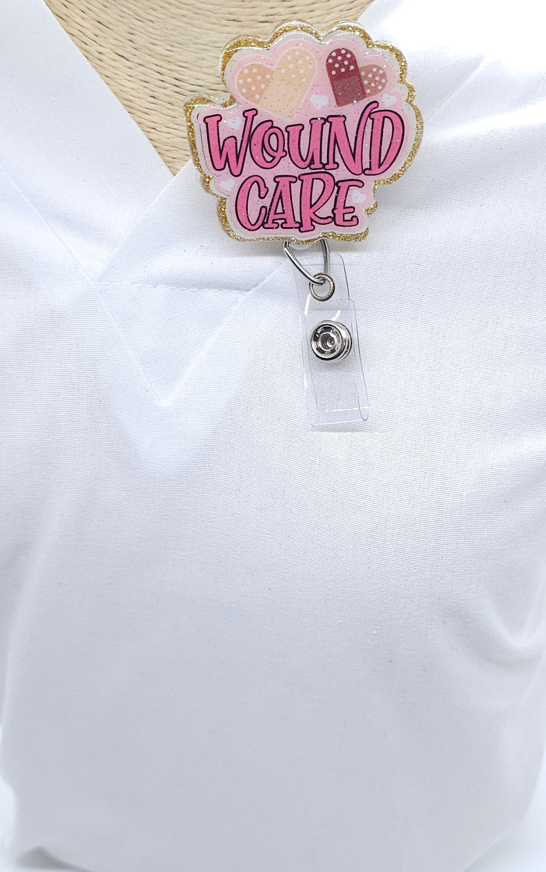 Pink Heart Bandages Wound Care Badge Reel Holder - Retractable ID Badge ...