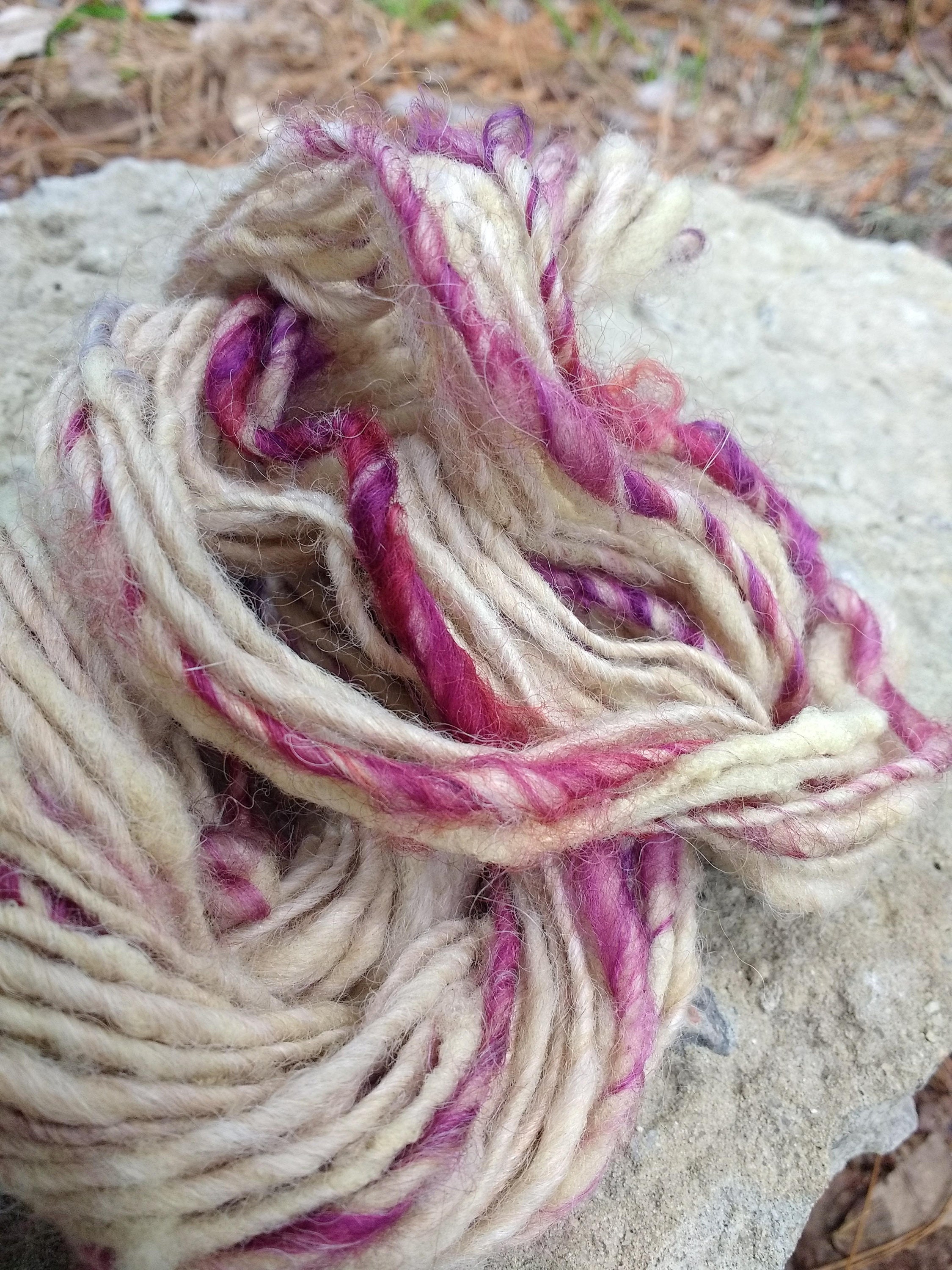 Handspun Fuzzy Wool Llama Art Yarn, Beige Pink Red Purple Accent Yarn ...