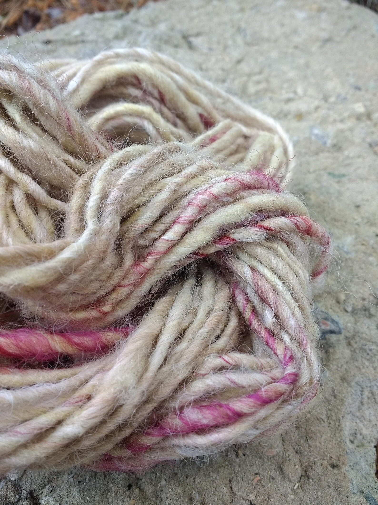 Handspun Fuzzy Wool Llama Art Yarn, Beige Pink Red Purple Accent Yarn ...