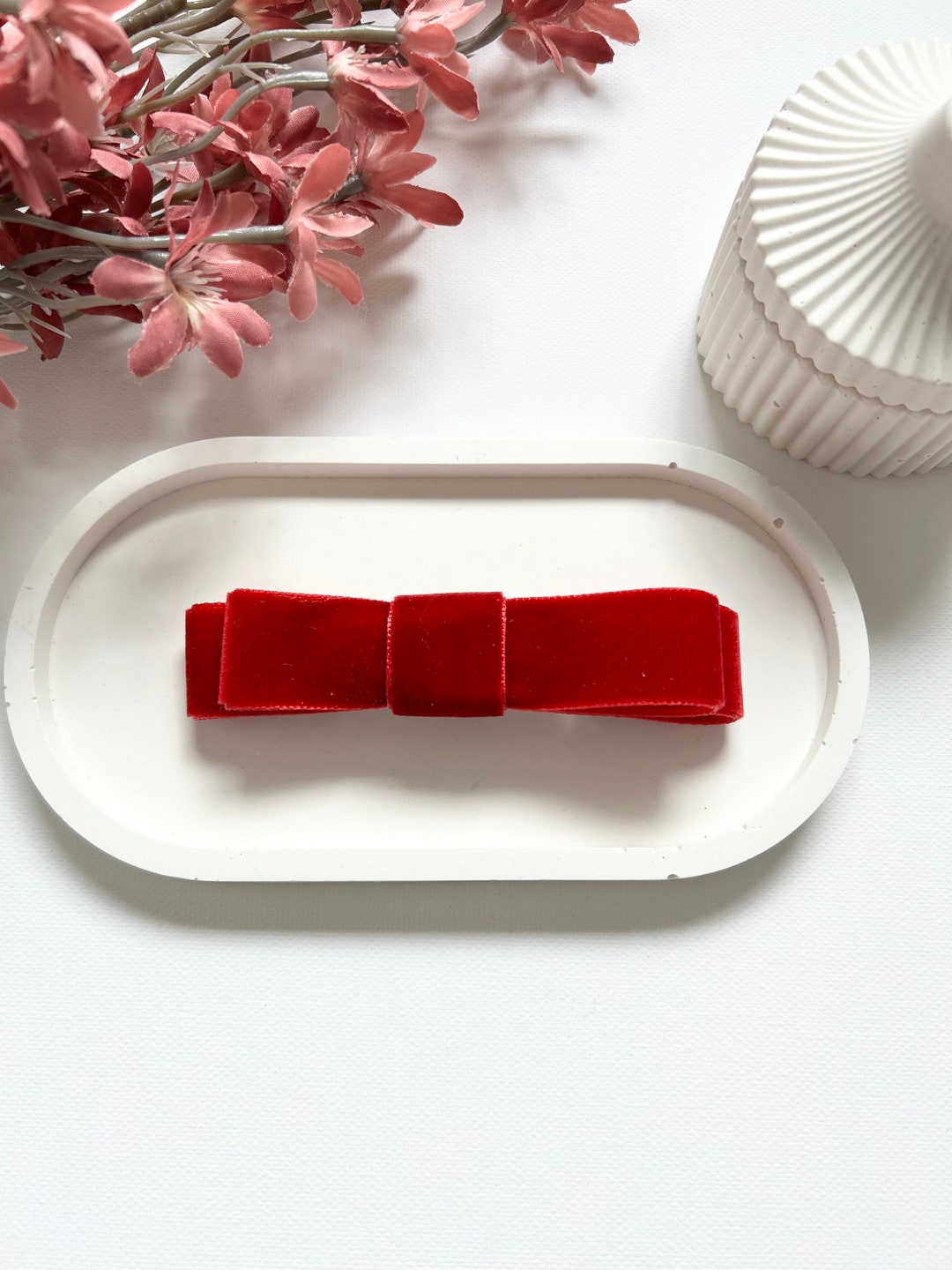 Red Velvet Ribbon, Bow Hair Clip, Classic Red Velvet Hair Bow, Elegant ...