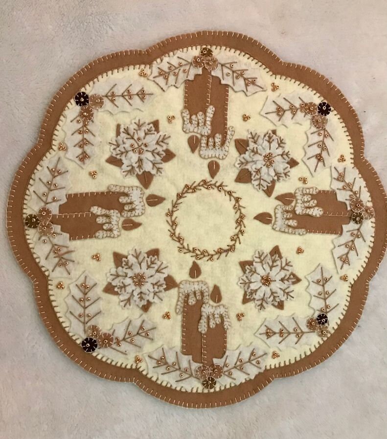 Adorable hand embroidered wool felt penny mat/table runner Bake Sale ...