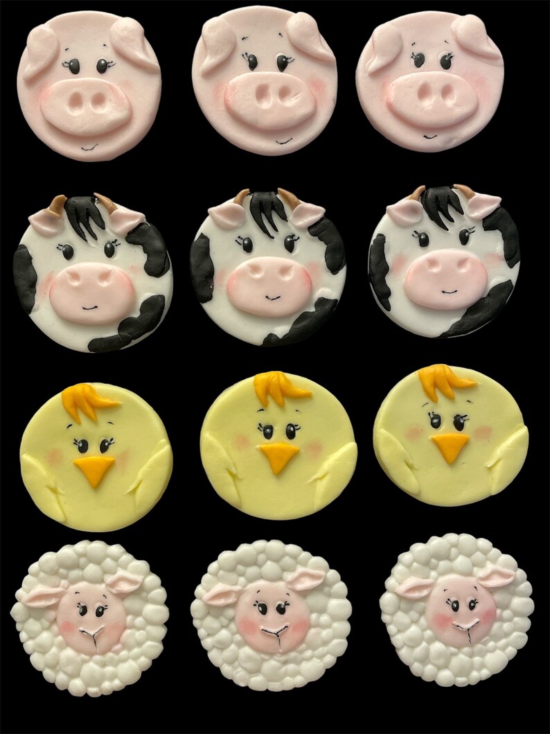 Farm Animals Cupcake Cookie Fondant Edible Topper,cow ,pig,chicken ...