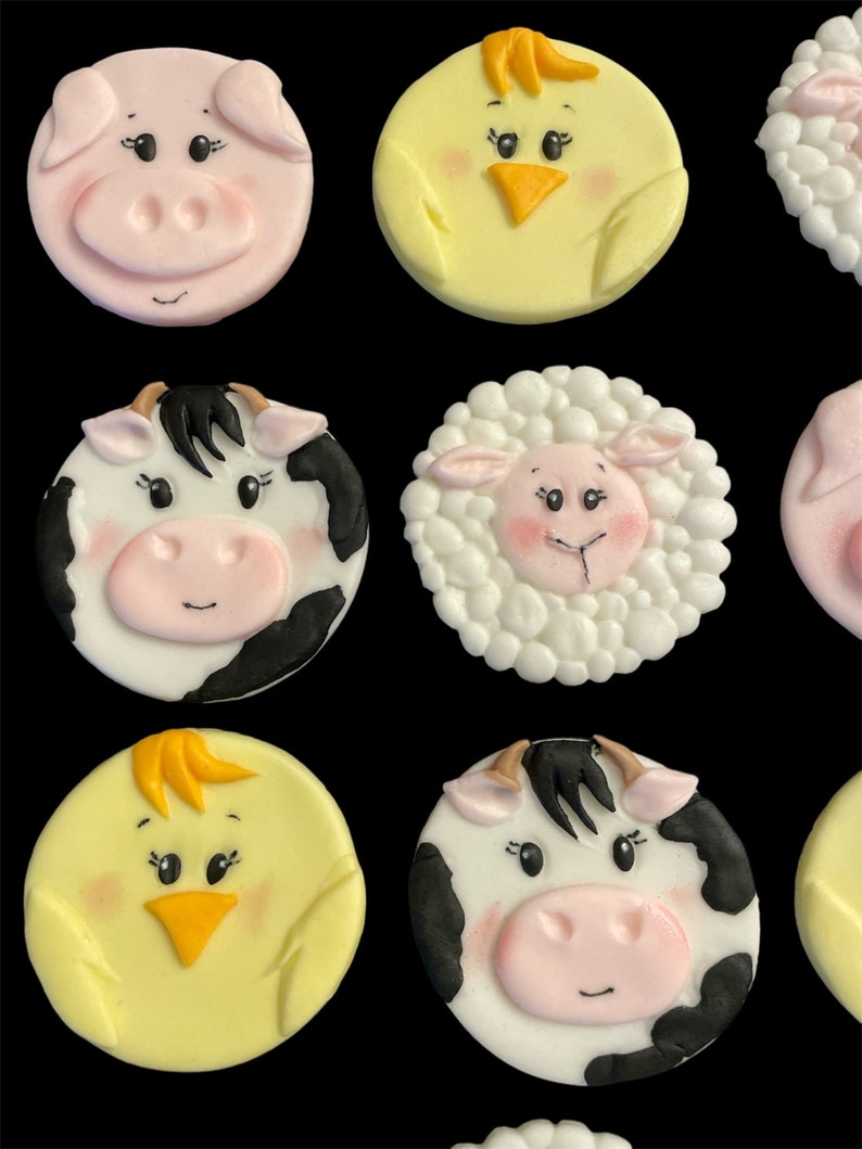 Farm Animals Cupcake Cookie Fondant Edible Topper,cow ,pig,chicken ...