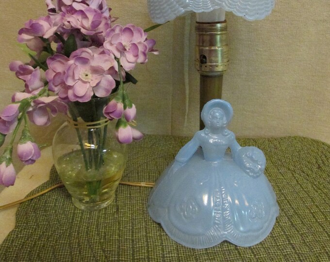 Vintage Art Deco Lady & Shells Frosted Blue Glass Table Dresser Boudoir ...