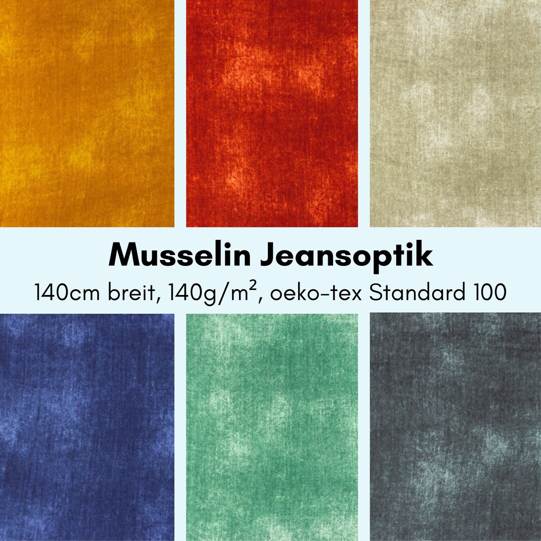 Musselin Stoff in Jeansoptik 14.90EUR/m, Double Gauze Meterware, Stoff ...