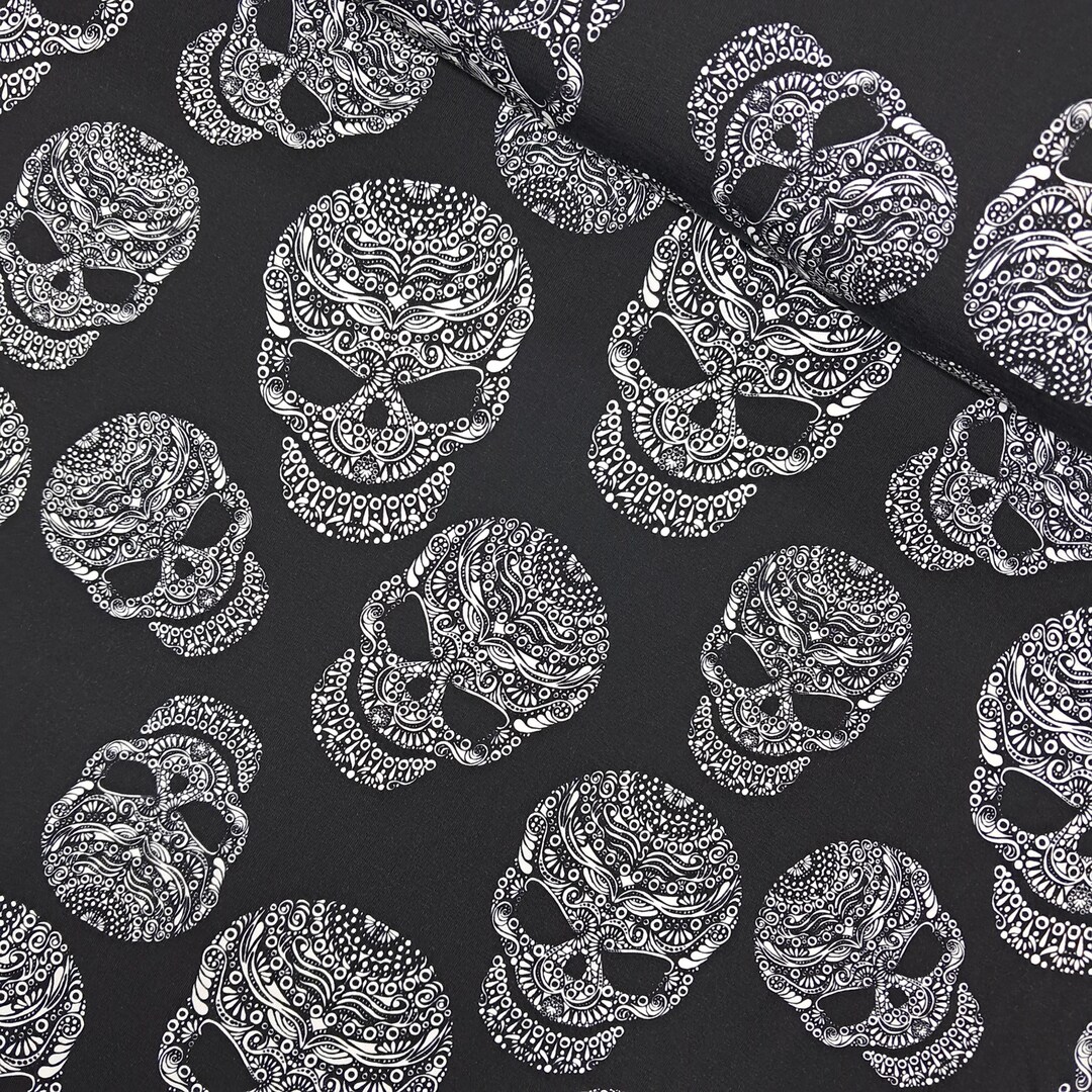 Jersey Fabric Mandala Skull (21.90eur/meter), Skull Fabric, Fabrics for ...