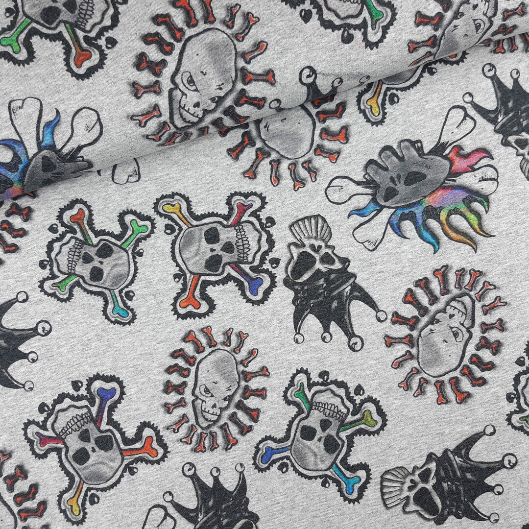 Children's Fabric Colorful Skulls 18.50eur/meter, French Terry Gray ...