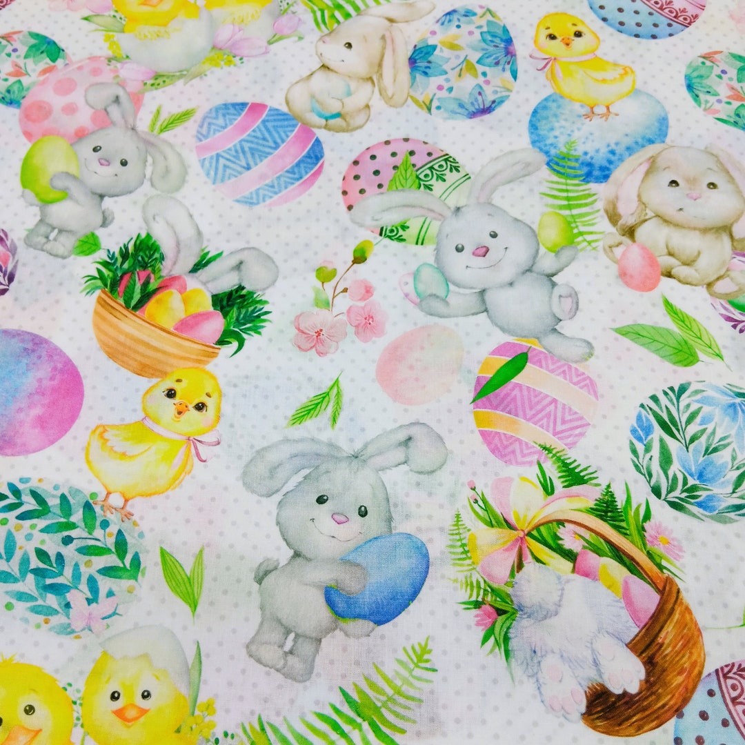 Easter Cotton Fabric 14.90eur/meter, Easter Bunny Fabric, Sold by the ...