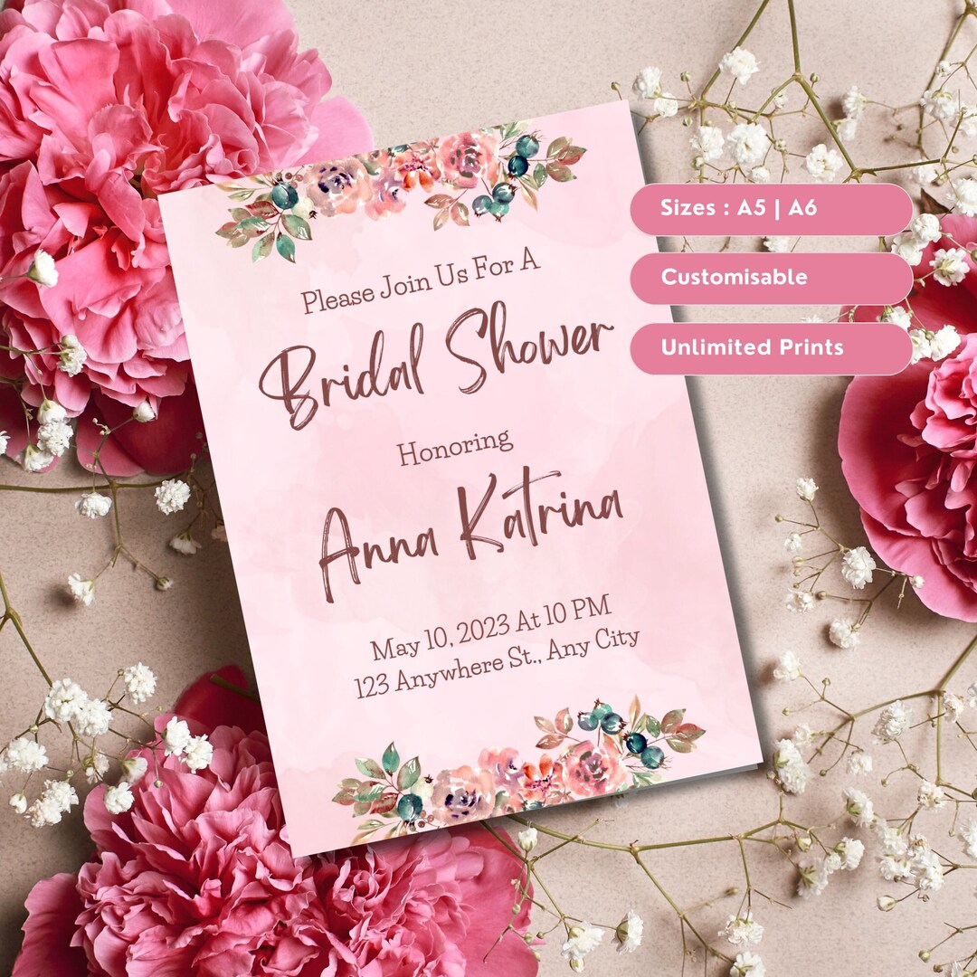 Girls Party Invitation Bridal Party Invitation Floral Pink - Etsy Australia