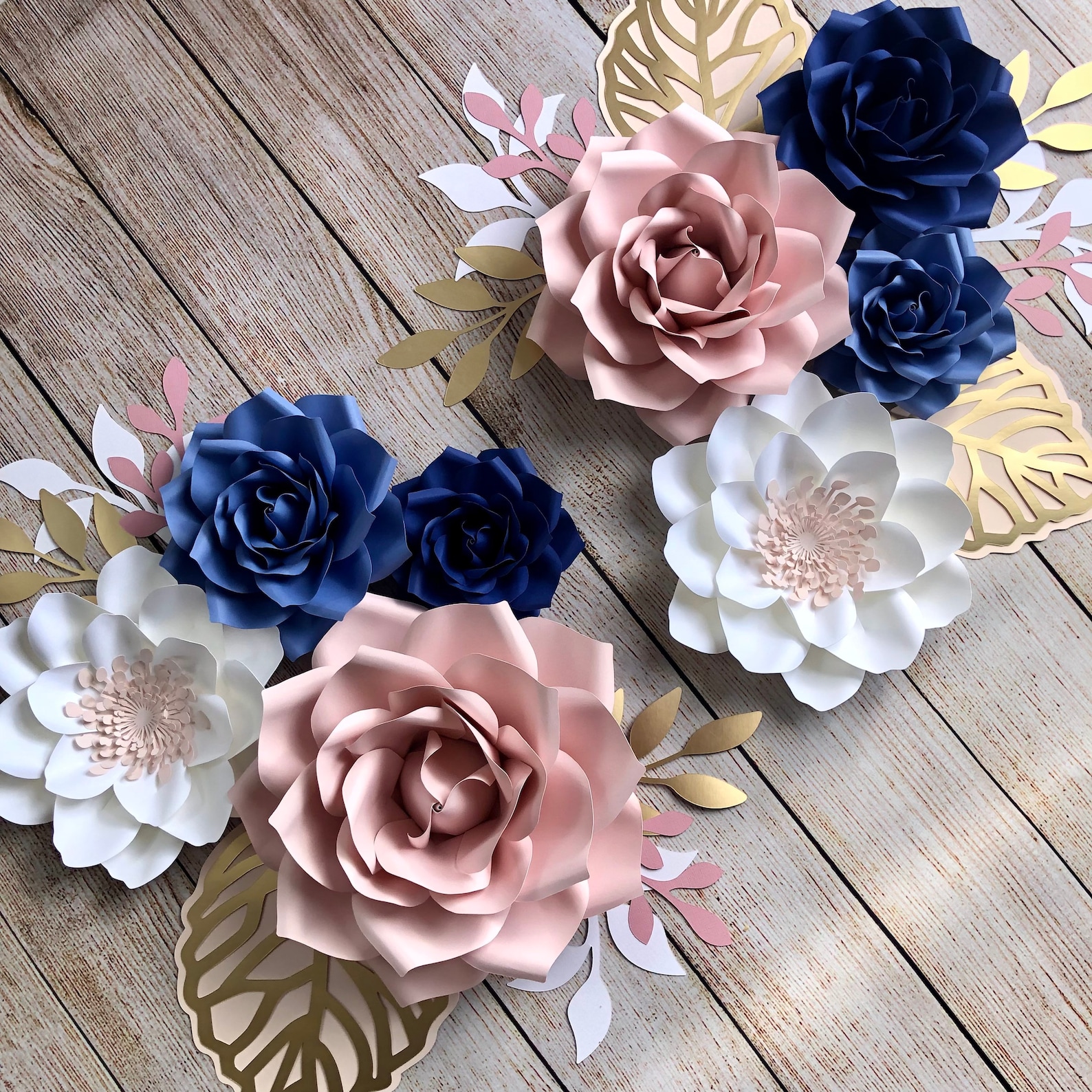 Pink Navy Blue White Large Paper Flowers Wall Decor 8 Piece - Etsy