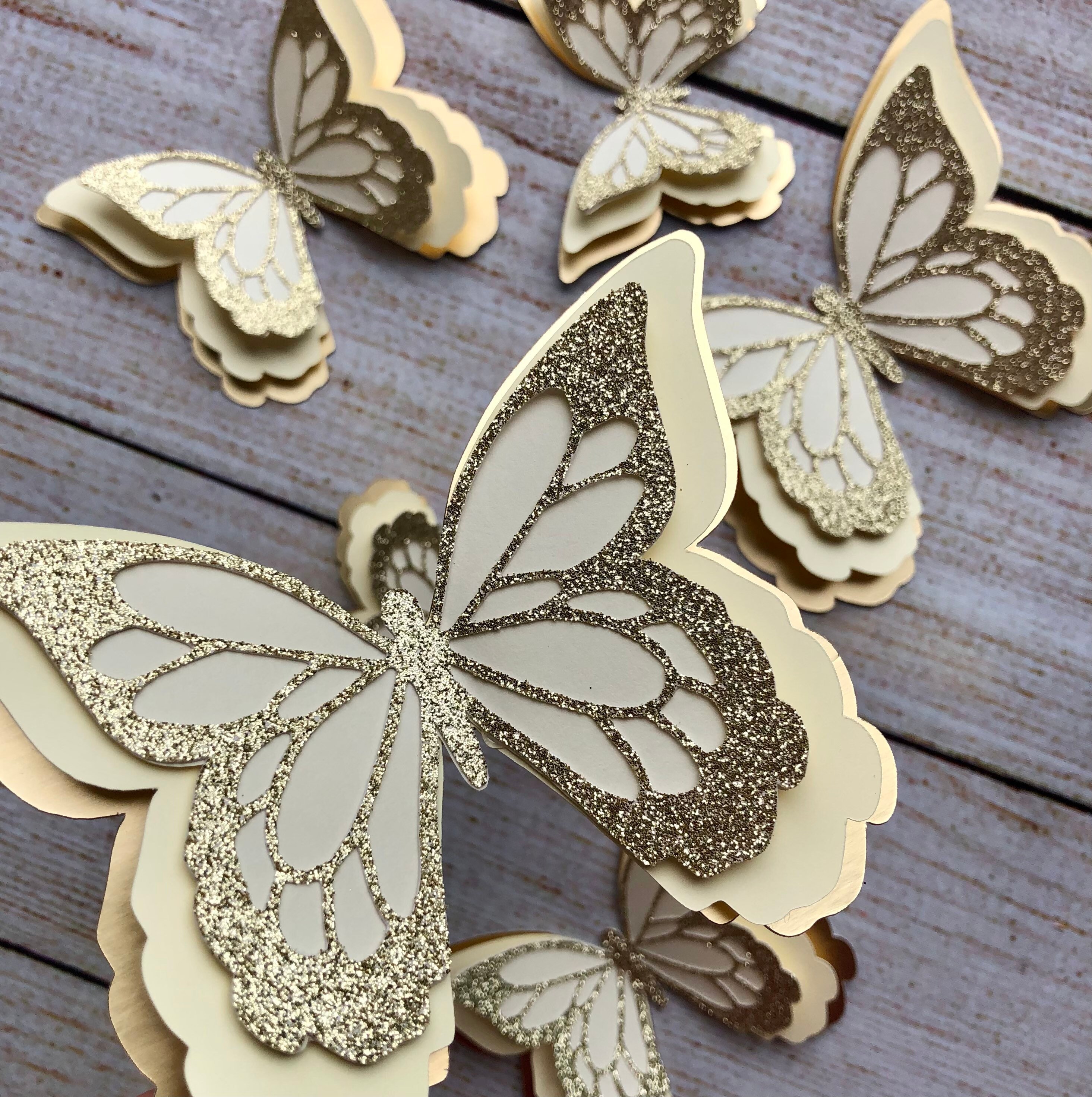 3D Gold Glitter Butterflies - Set of 6 / Golden Butterflies Wall Decor ...