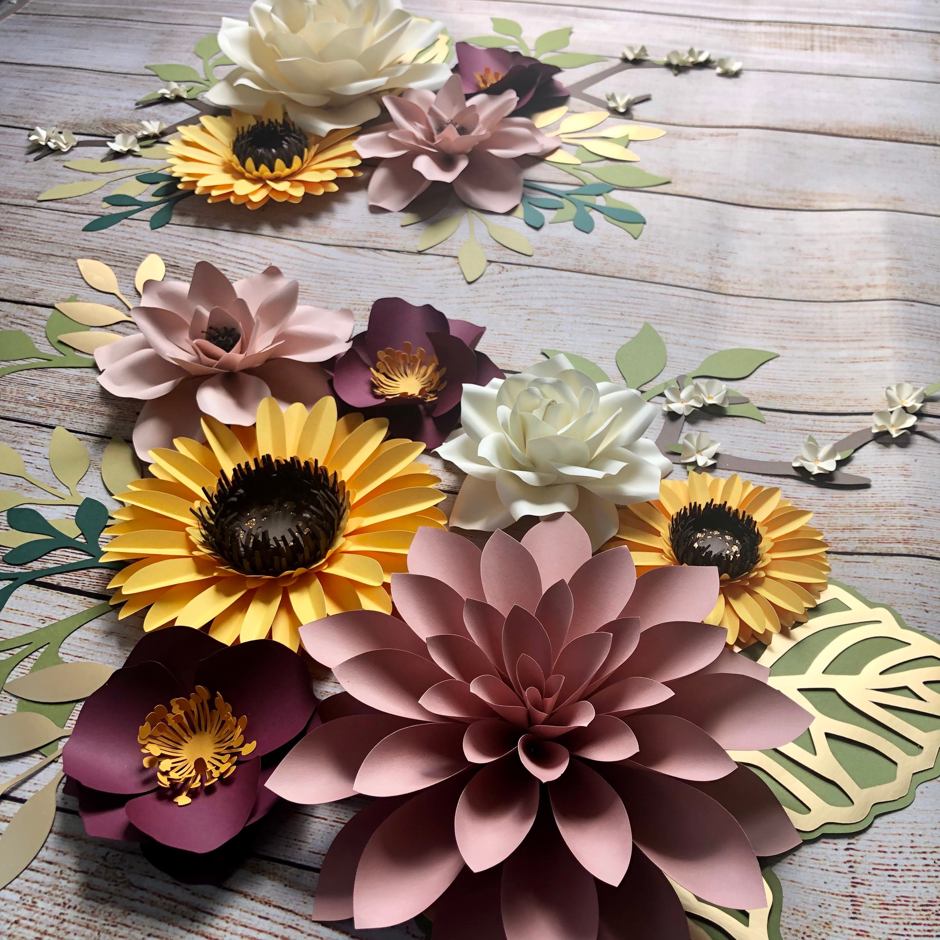 Boho Fall Paper Flowers Pink Sunflower Wall Decor - 11 Piece Set - Boho ...