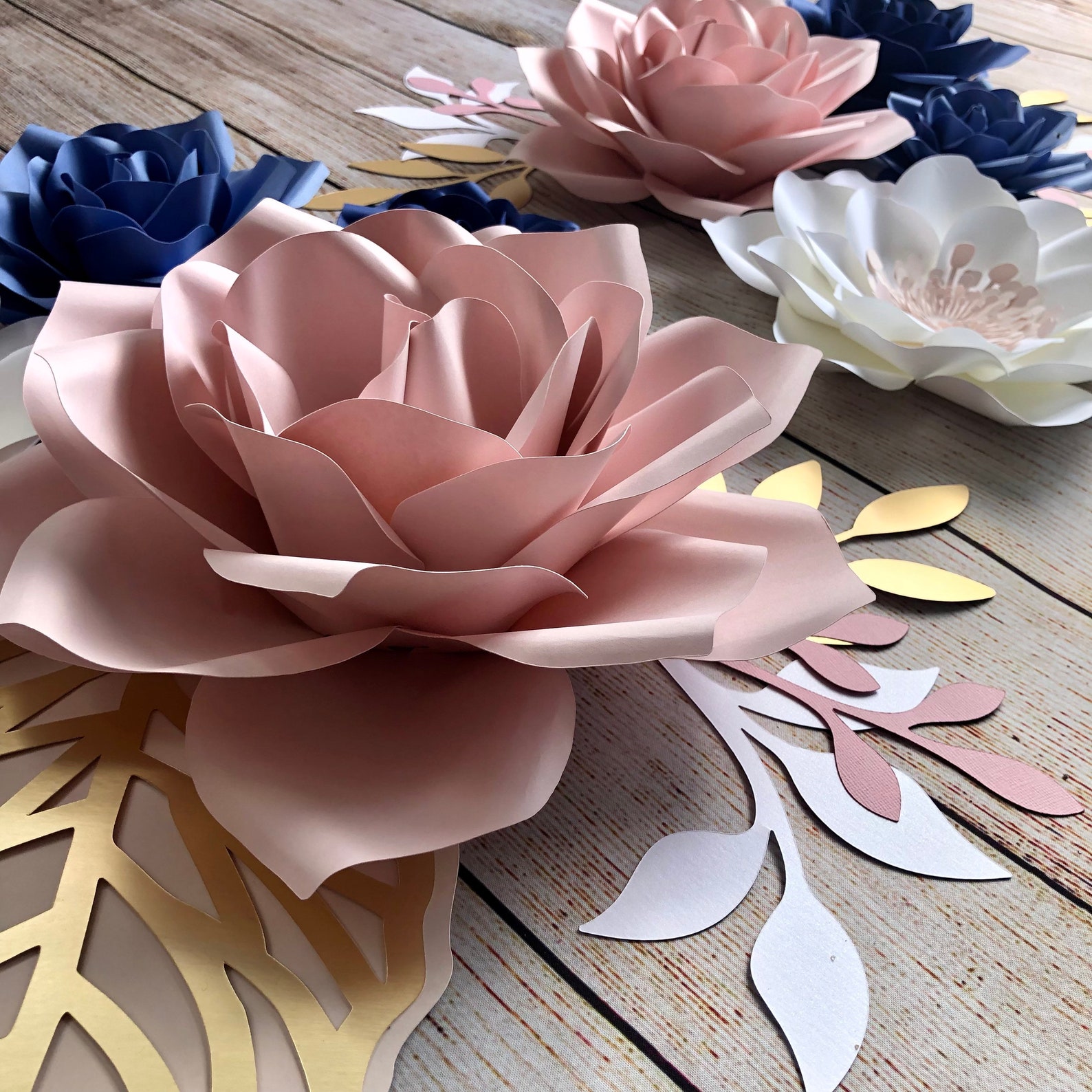 Pink Navy Blue White Large Paper Flowers Wall Decor 8 Piece - Etsy