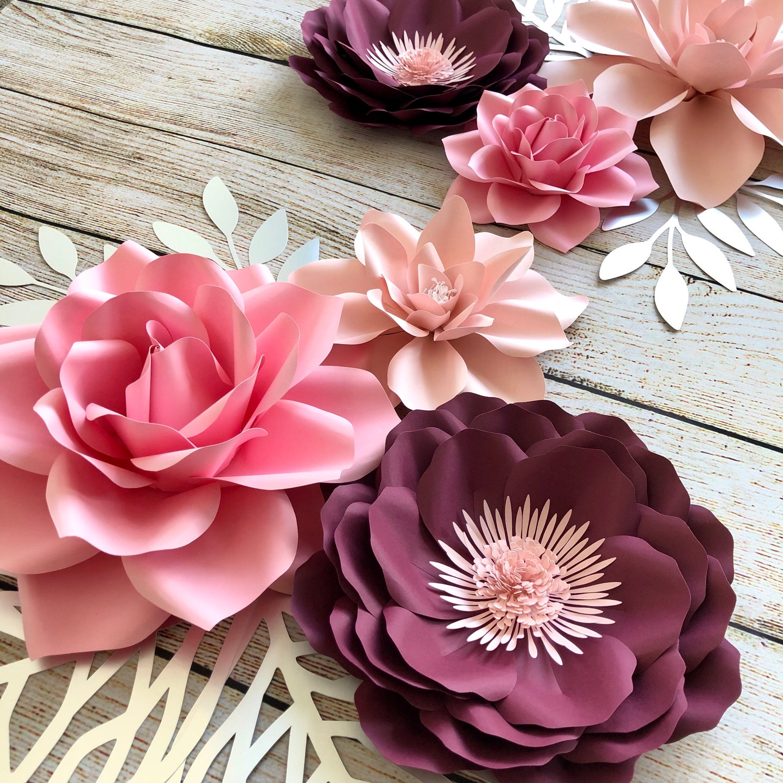 Pink and Burgundy Paper Flowers Backdrop 6 Piece Set Pink - Etsy