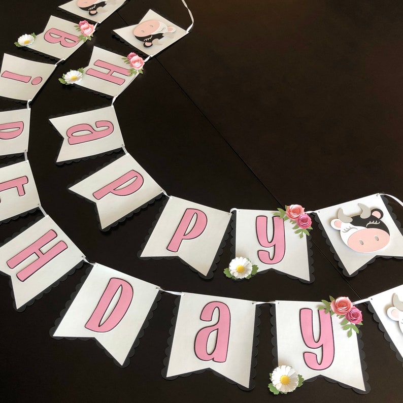 Farm Animal Barnyard Cow Floral Happy Birthday Sign | Etsy