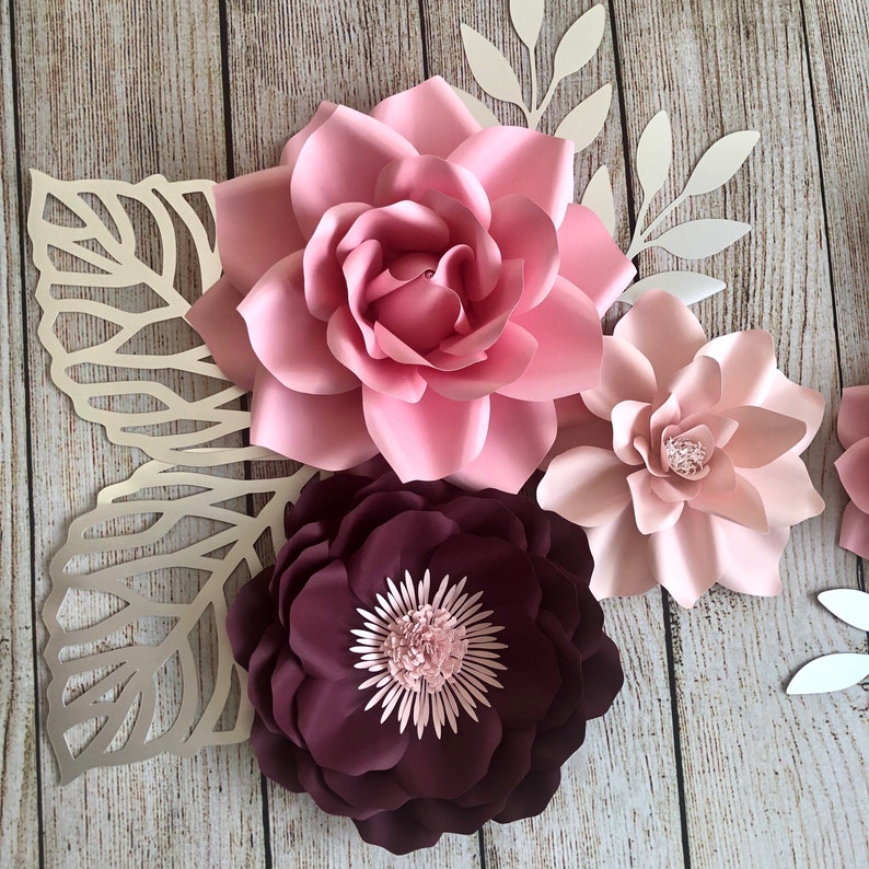 Pink and Burgundy Paper Flowers Backdrop 6 Piece Set Pink - Etsy