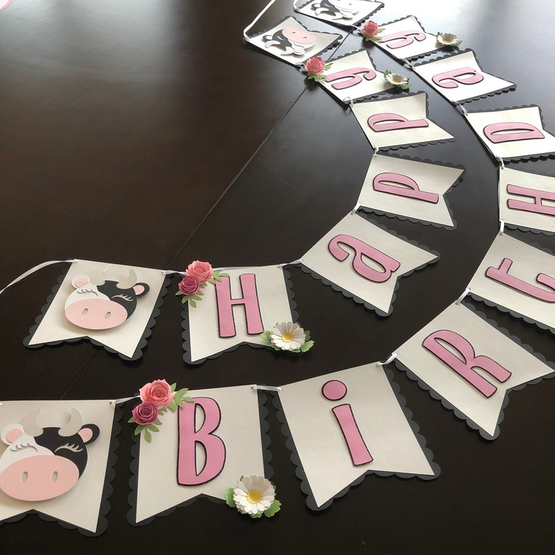 Farm Animal Barnyard Cow Floral Happy Birthday Sign - Etsy