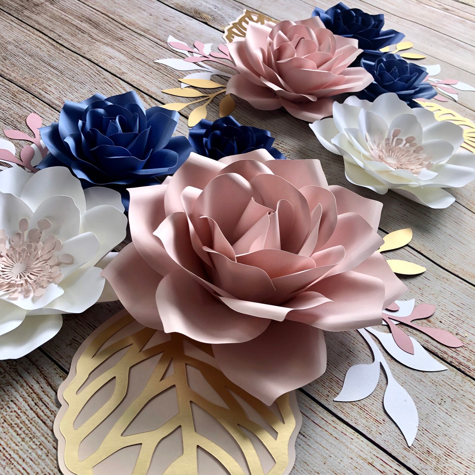 Pink Navy Blue White Large Paper Flowers Wall Decor 8 Piece - Etsy