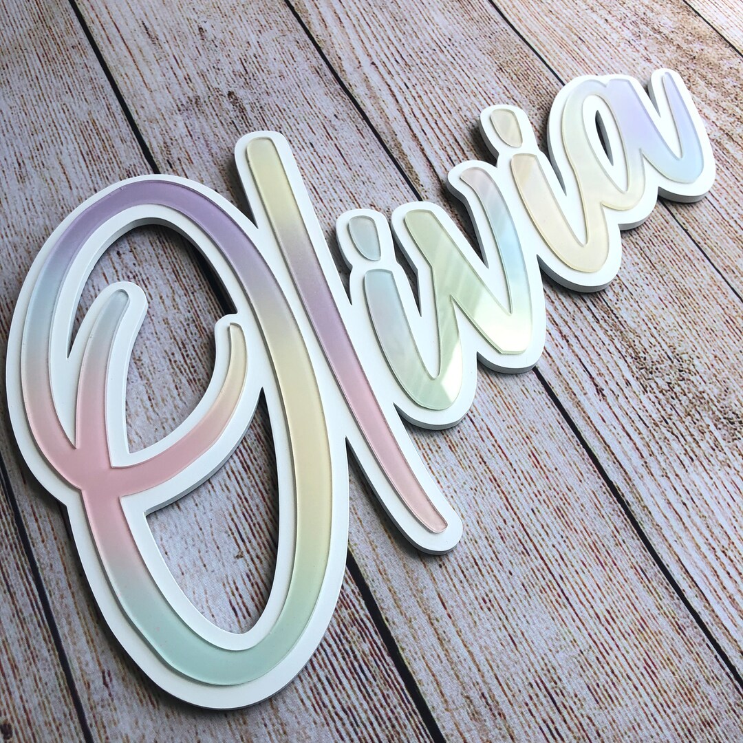 Rainbow Acrylic Wood Name Sign - Personalized Nursery Sign - Custom ...