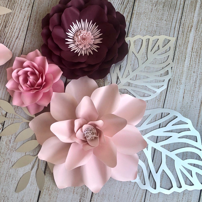 Pink and Burgundy Paper Flowers Backdrop 6 Piece Set Pink - Etsy