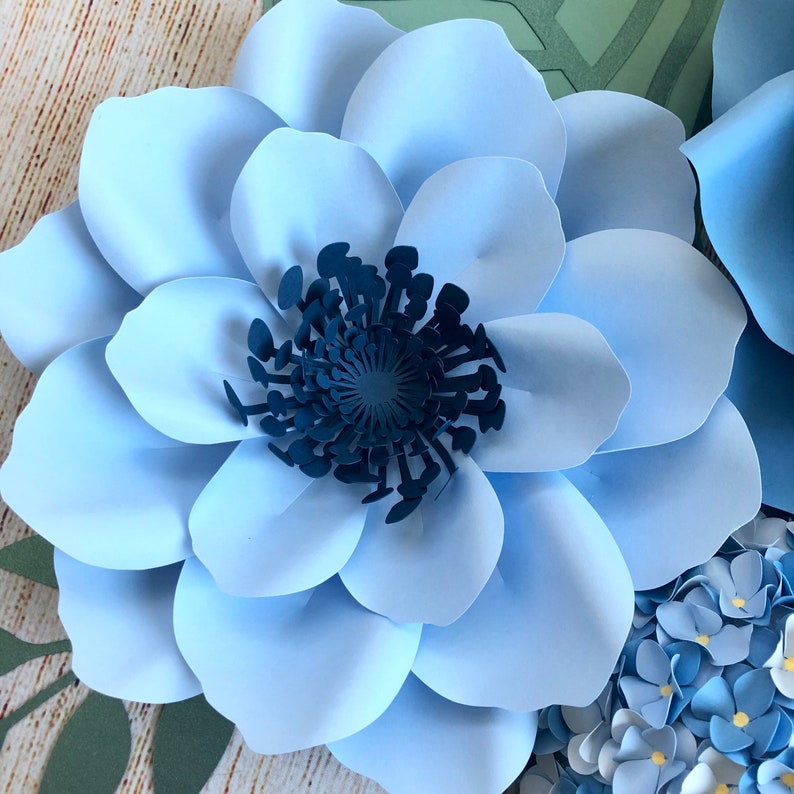 Boho Paper Flowers Blue Tones Wall Decor 6 Piece Set Boho - Etsy