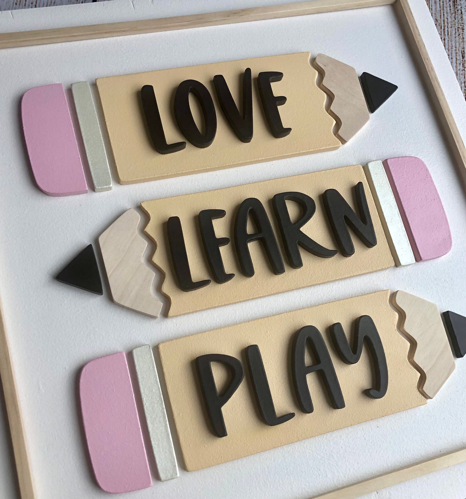 Back to School Play Learn Love Wood Sign Classroom | Etsy