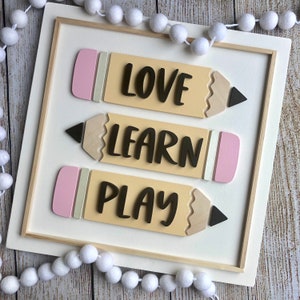 Back to School Play Learn Love Wood Sign Classroom Decorations Office ...