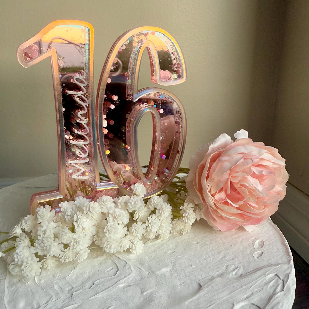 Sweet 16 Pink 3D Birthday Cake Topper | Custom Name Personalized Cake ...