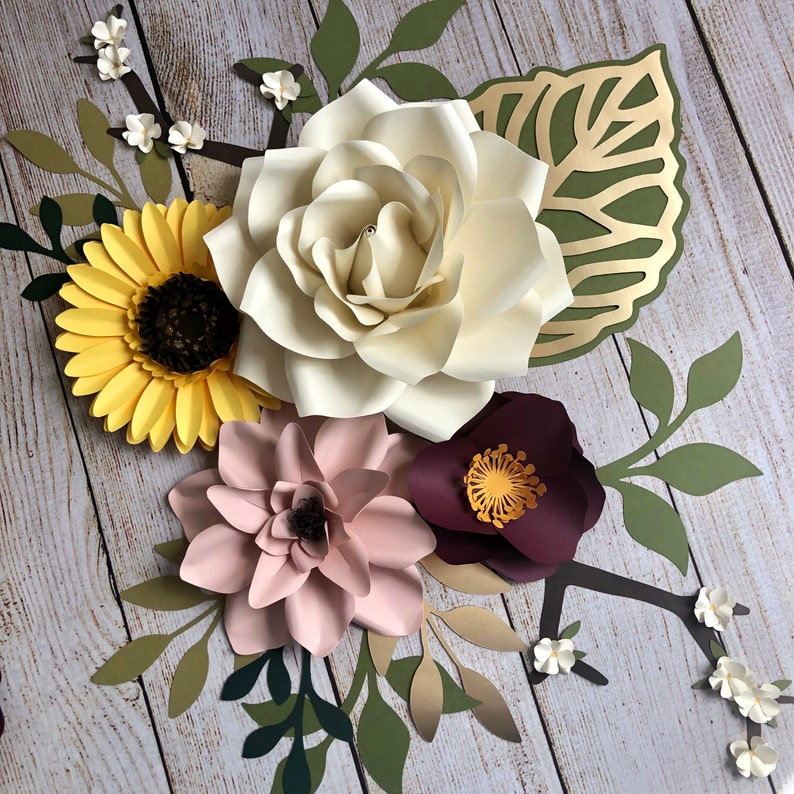 Boho Fall Paper Flowers Pink Sunflower Wall Decor - 11 Piece Set - Boho ...