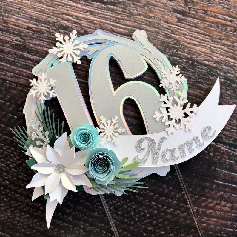Winter Wonderland Silver Sweet 16 Birthday Cake Topper / - Etsy