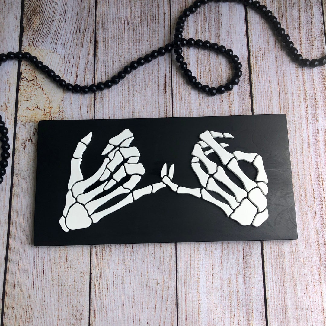 Skeleton Pinky Promise / Pinky Swear Hands Halloween Wood Sign - Spooky ...