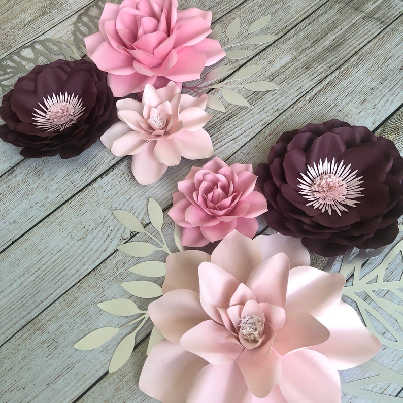 Pink and Burgundy Paper Flowers Backdrop 6 Piece Set Pink - Etsy