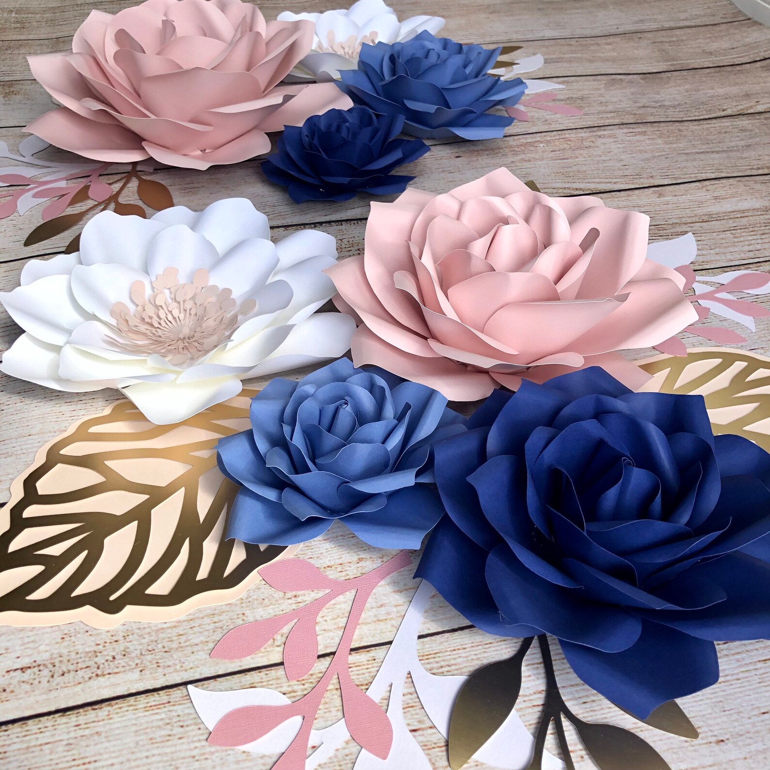 Pink Navy Blue White Large Paper Flowers Wall Decor 8 Piece - Etsy