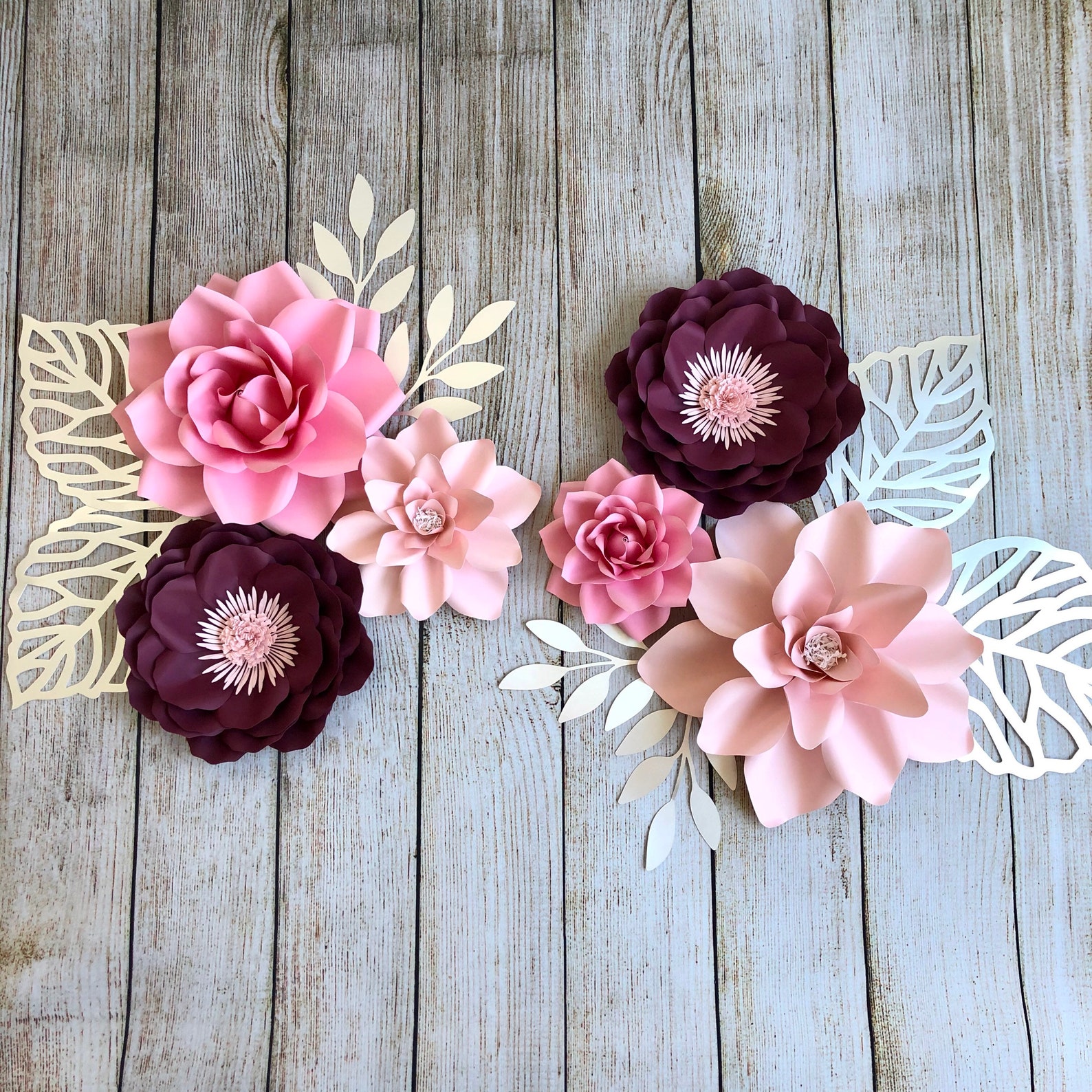 Pink and Burgundy Paper Flowers Backdrop 6 piece set Pink | Etsy