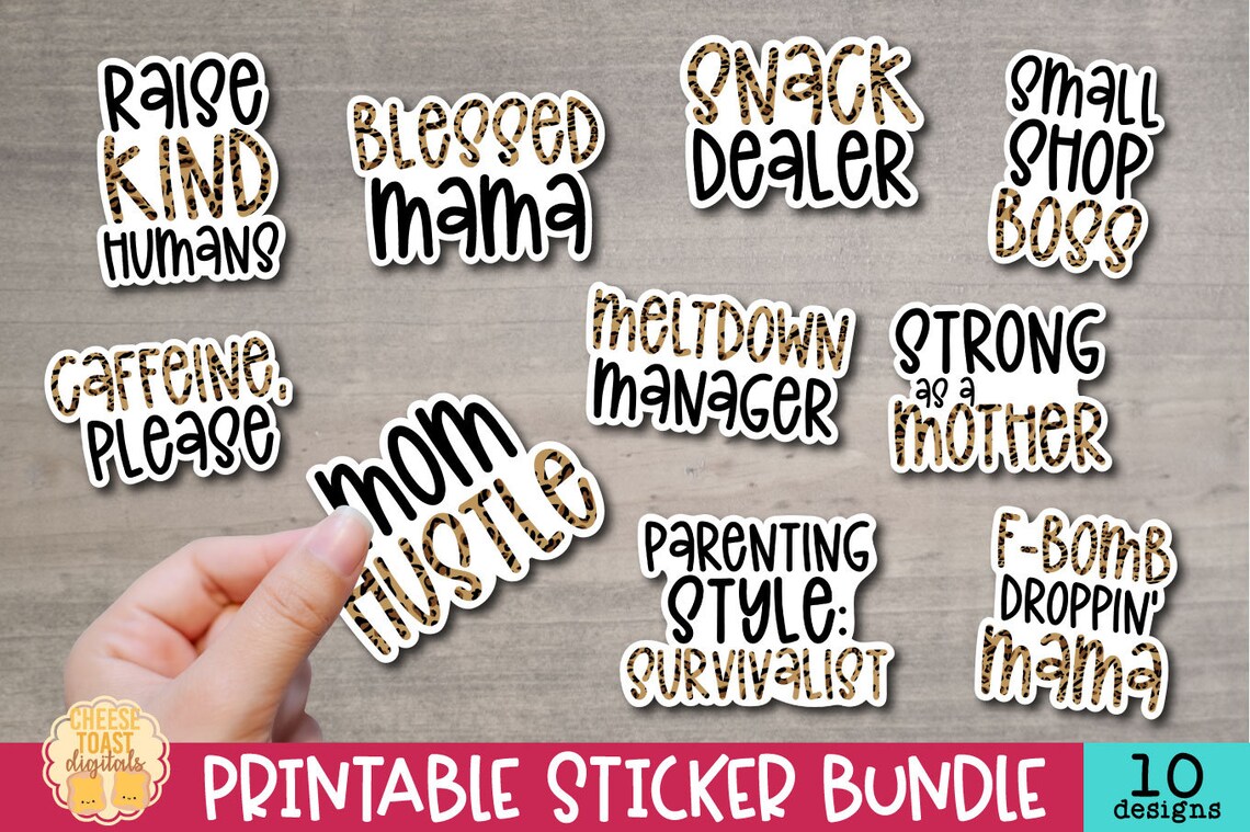 Funny Mom Stickers Vol 2, 10 Leopard Print Printable PNG Files, Mama ...